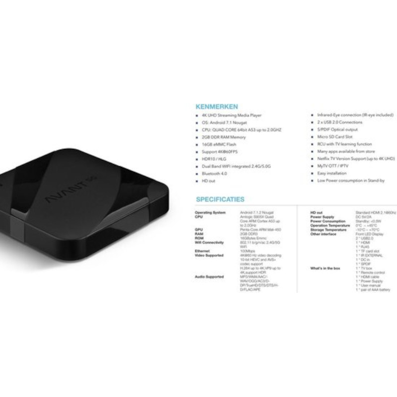 Xsarius Avant 5G – IPTV – OTT – 4K UHD – Android 7.1 – H.265 HEVC